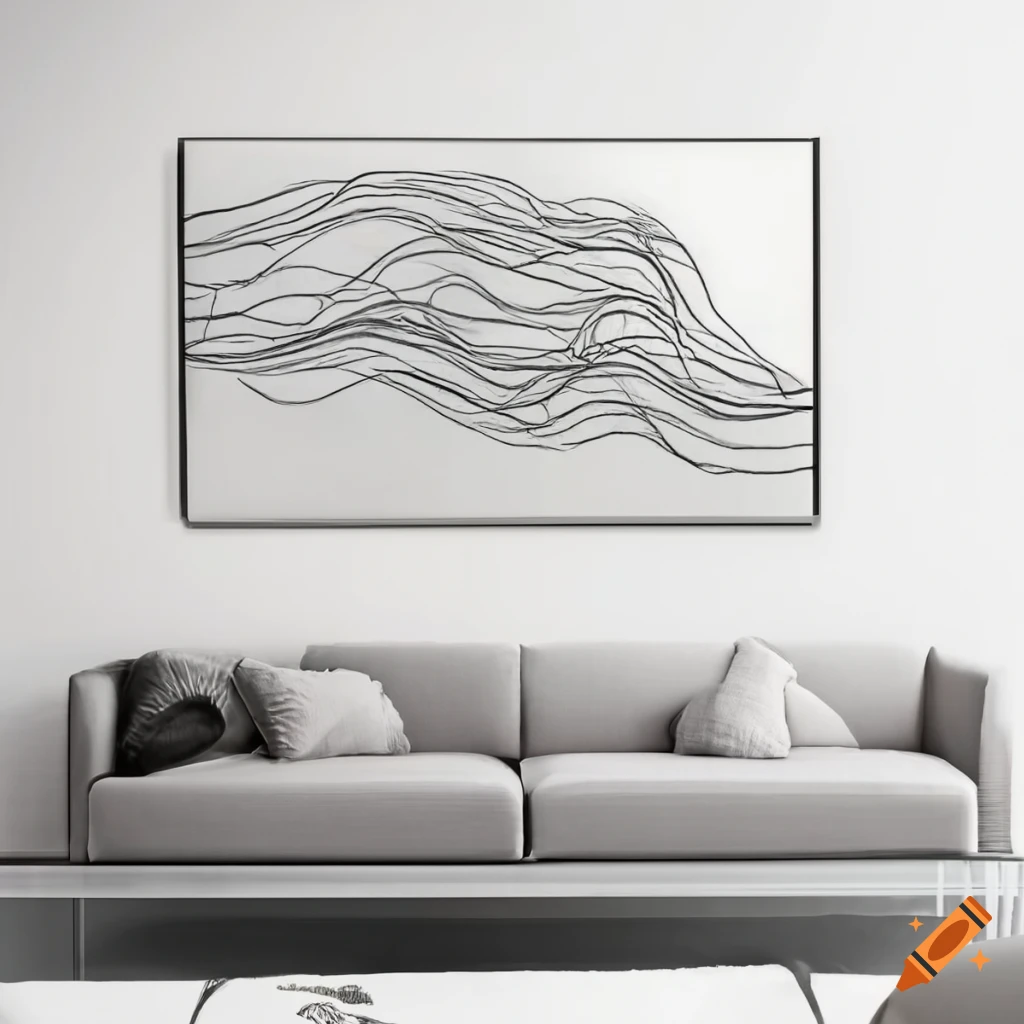Ocean waves in modern contemporary line art