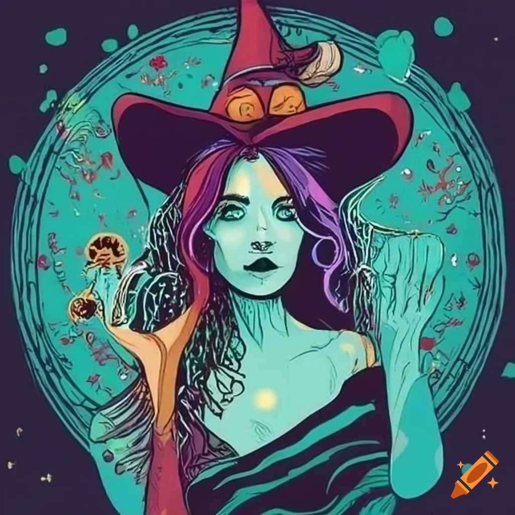 Witch style Tim Burton, crystal, moon, magic, dusky, tarot, zodiac ...