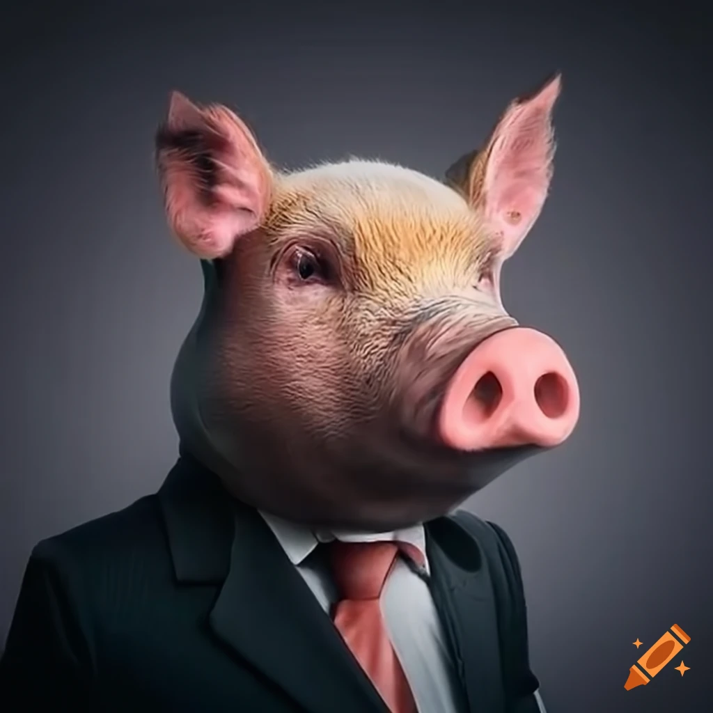 An anthropomorphic pig in a business suit on Craiyon