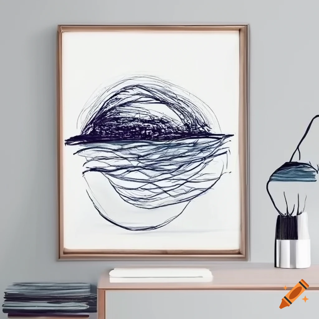 Ocean waves in modern contemporary line art