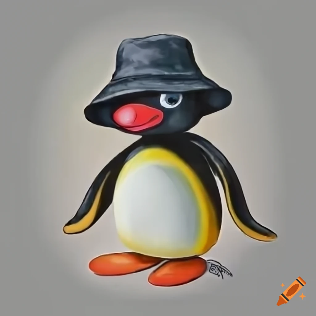 Pingu wearing a bucket hat on Craiyon