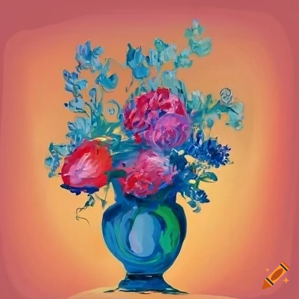Oil painting with flower in vase claude monet style