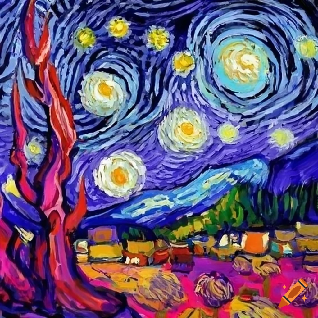 Pink cat van gogh landscape espatulado on Craiyon