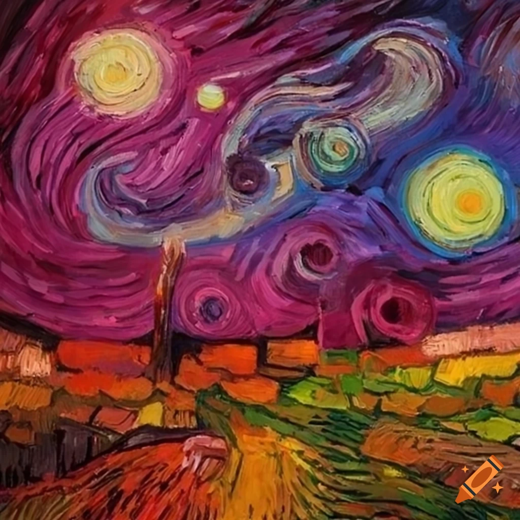 Pink cat van gogh landscape espatulado on Craiyon