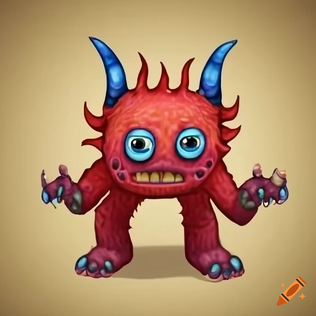 A red monster with blue horns and a flame body my singing monsters