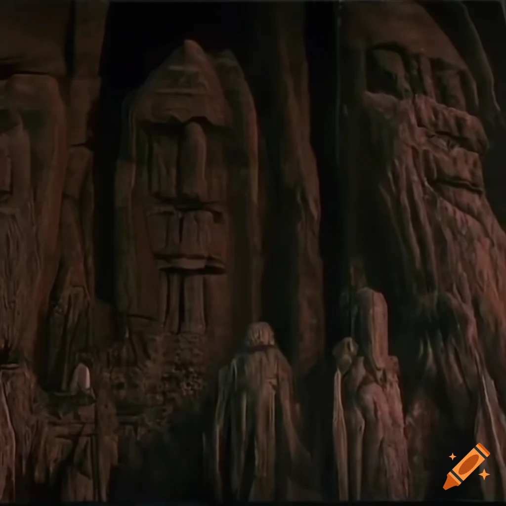 Vhs screengrab from 1989 dark fantasy movie. gigantic monumental stone ...