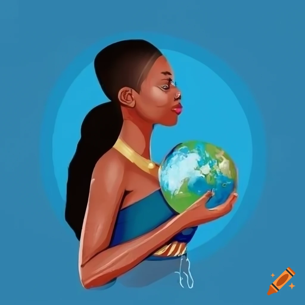 Digital drawing of african woman holding earth on her back