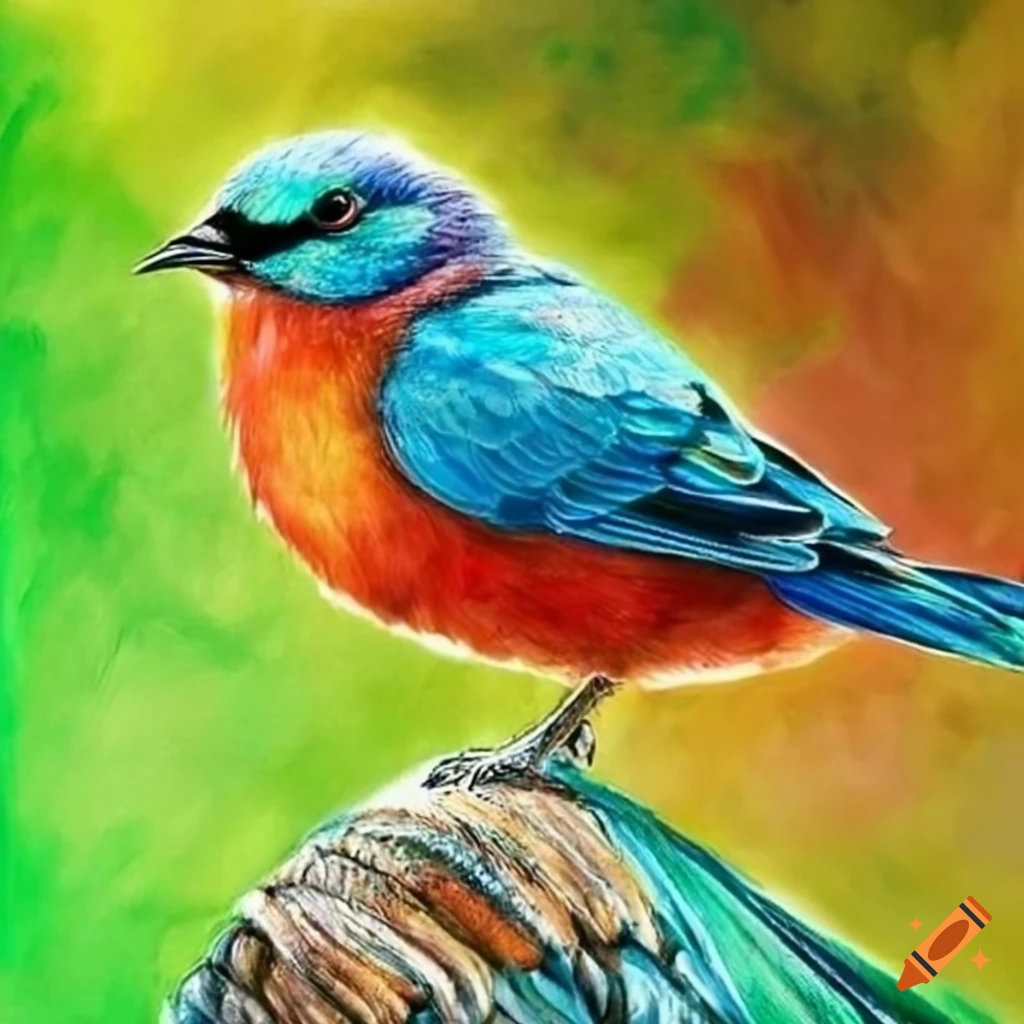 Vibrant color pencil drawings of birds on Craiyon