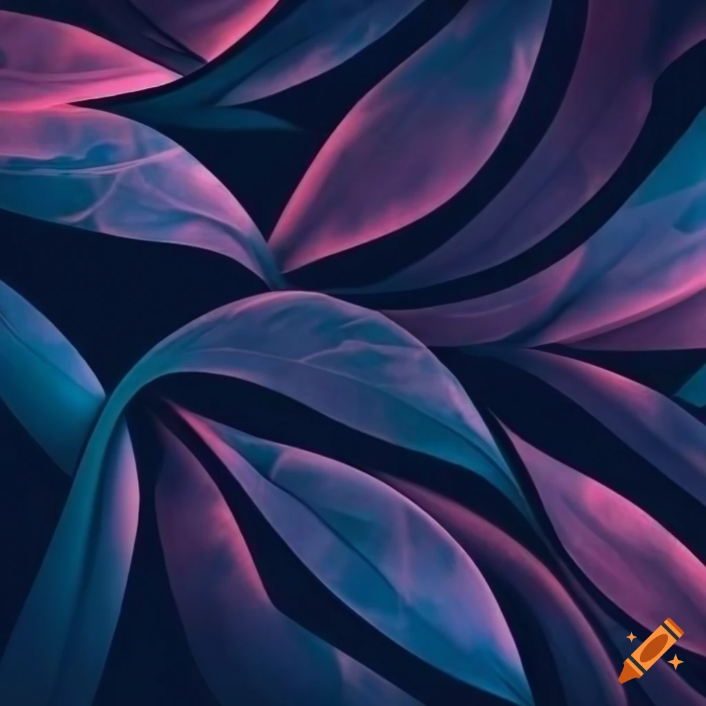 An abstract design of interlocking leaves in deep indigo tones on a ...