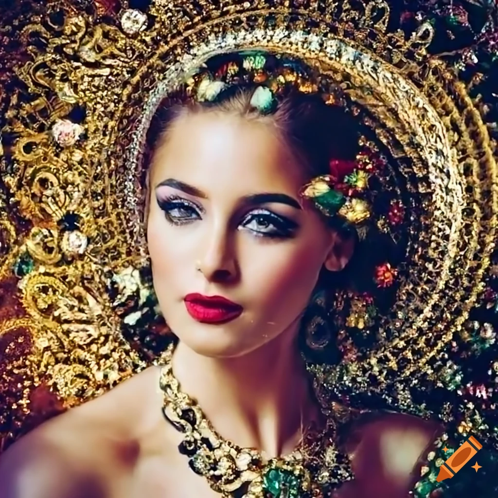 Intricate closeup portrait of exotic, high fashion, young female ...