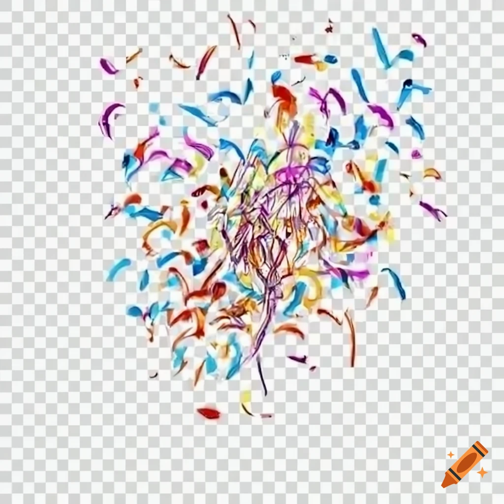 Confetti, graduation hats, thrown in the air, transparent background