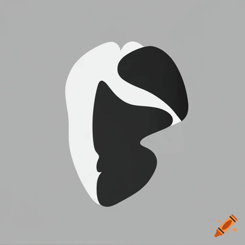 Cutout 2d asymmetrical black and white face shapes from the side on Craiyon