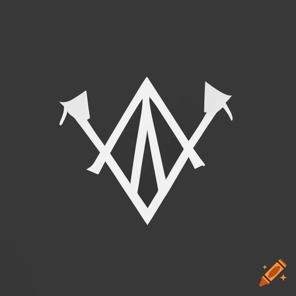 W letter logo with an arrow between crossed, formal, black and white