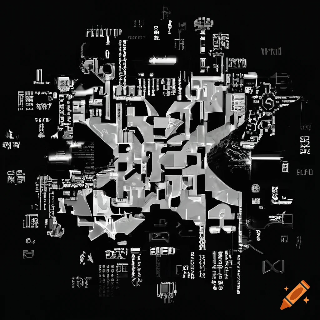 Series of white irregular mutated symbols of computer code on a black ...