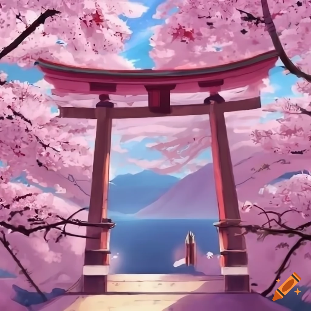 Anime torii gate sakura blossom dream on Craiyon