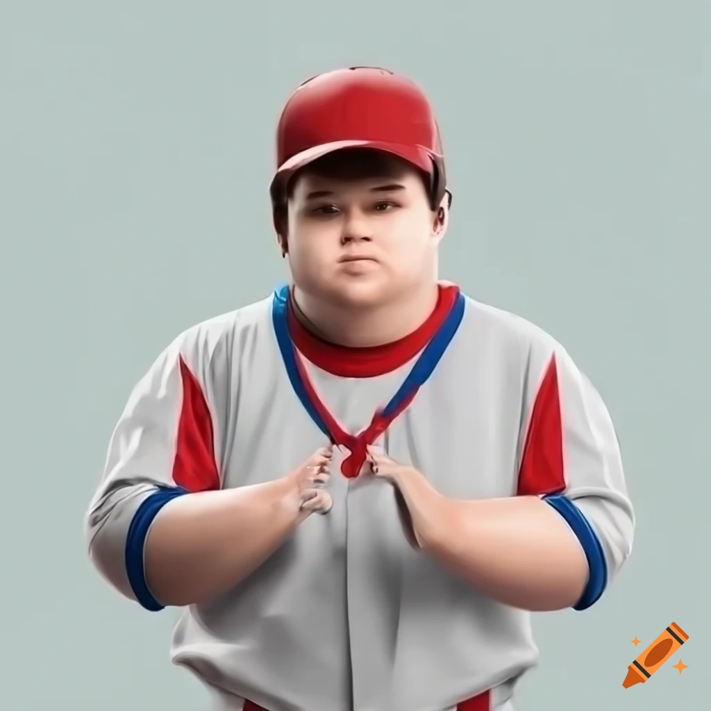 Young chubby man wearing a baseball uniform, ultra detailed on Craiyon