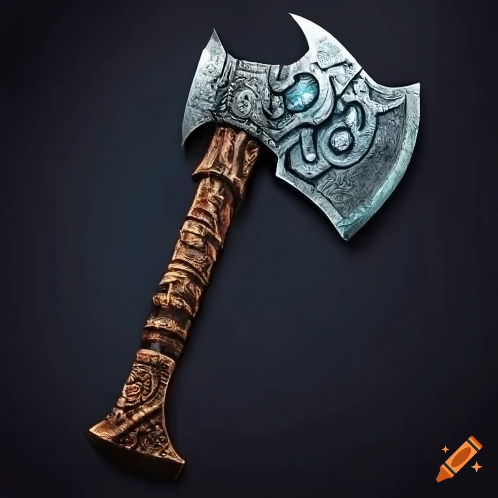 A powerful battle axe engraved with mystical dwarven symbols on Craiyon