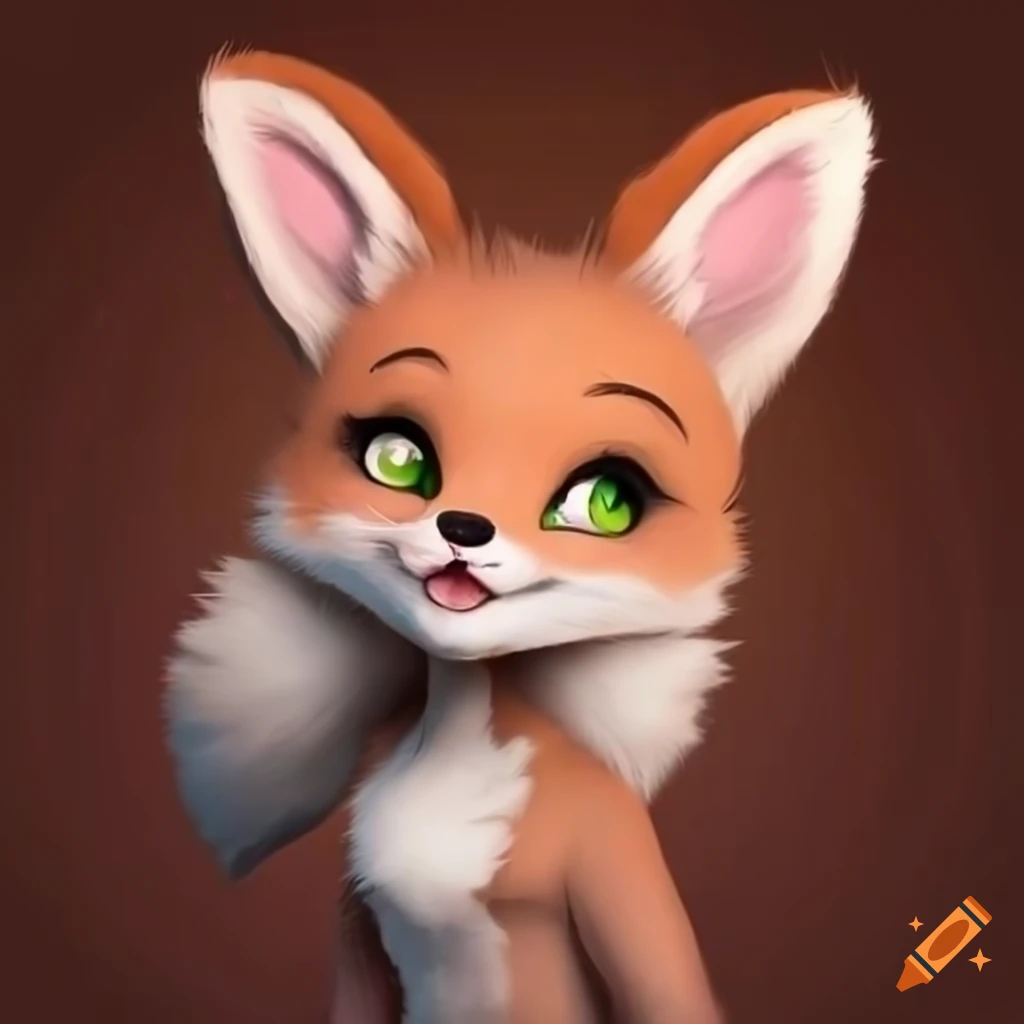 Female cute furry fox charracter with big ears and tail