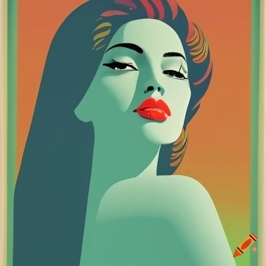 Woman face cancun mexico art deco style travel poster