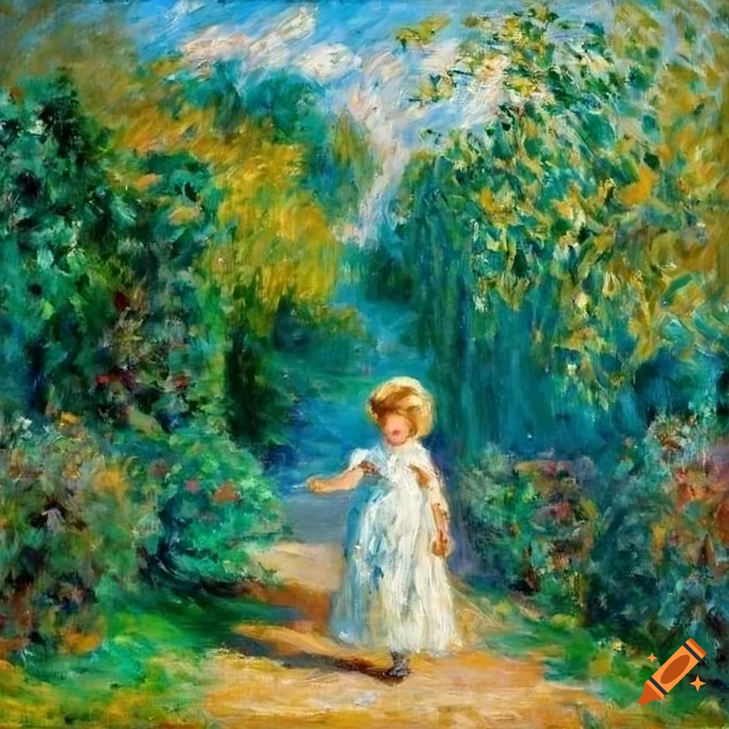 19th century painting of children in a garden,monet on Craiyon