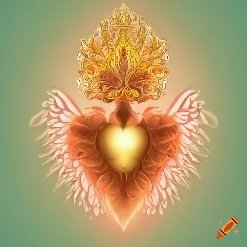 Simple oriental sacred heart face, winged, beautiful eyes. Geometric in ...