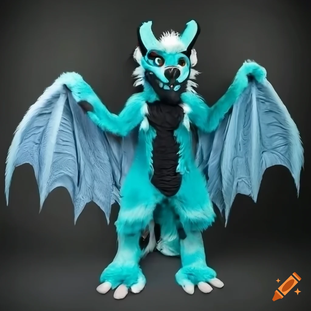 Fursuit of an arrogant dragon with cyan colored-scales and with a white ...