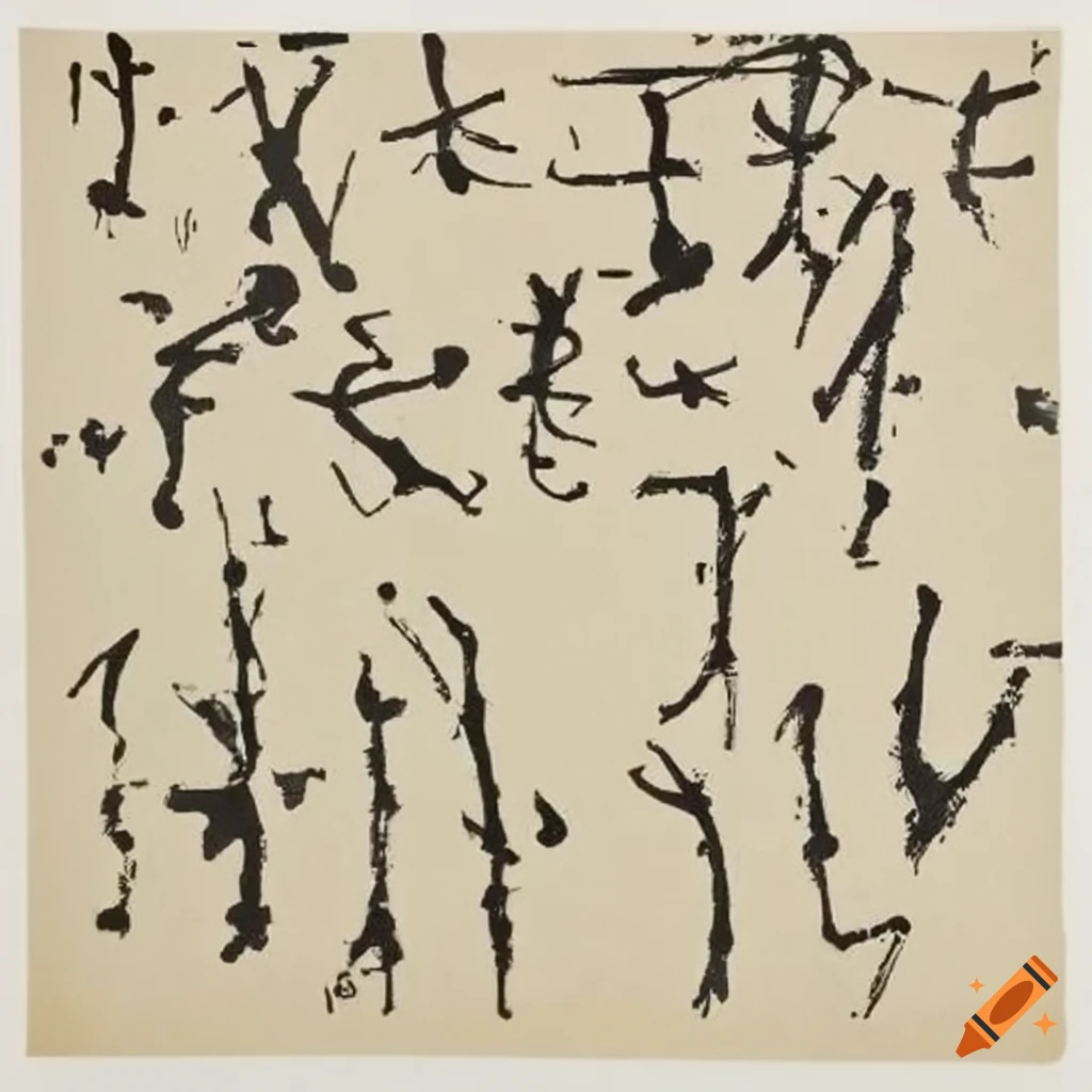 Caligraphic scribbles looking like little men illegible poem on paper ...