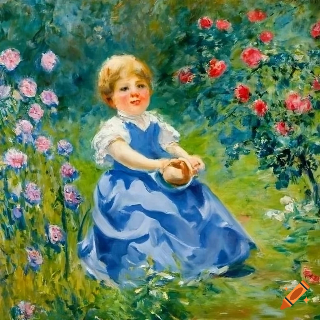 19th century painting of children in a garden,monet