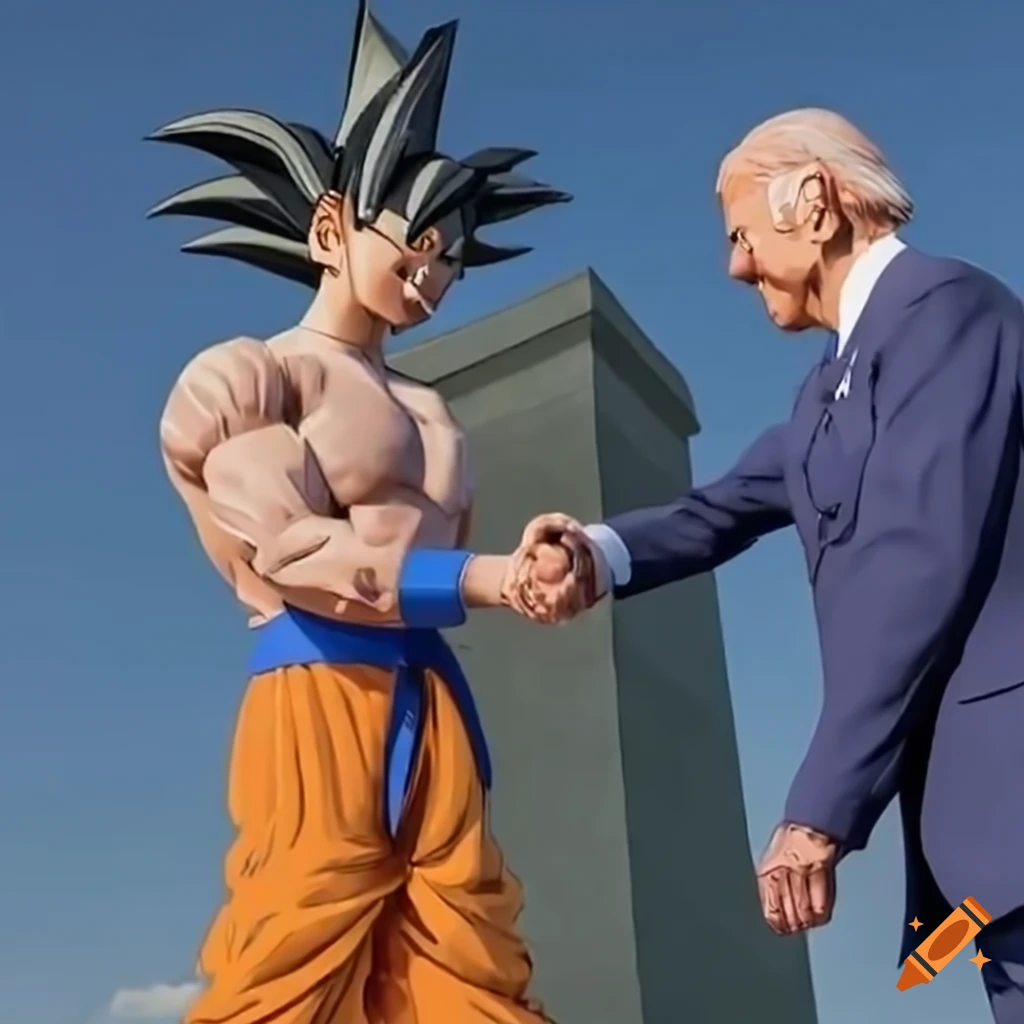 Joe biden shaking hands with goku in front of the lincoln memorial on ...