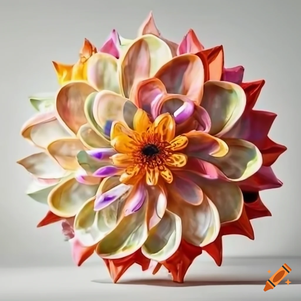 A stunning colorful shell sculpture resembling a blooming flower