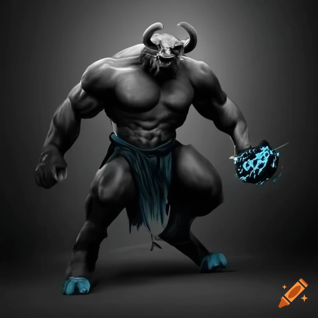 Black color minotaur charging on Craiyon
