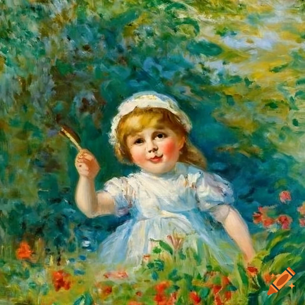 19th century painting of children in a garden,monet
