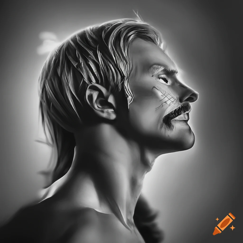 Profile portrait of escanor from the seven deadly sins, black and white ...