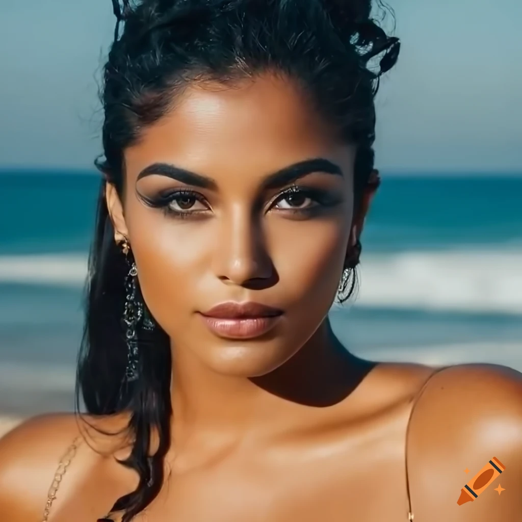 A stunning latina woman with dark hair and brown eyes, wearing black ...