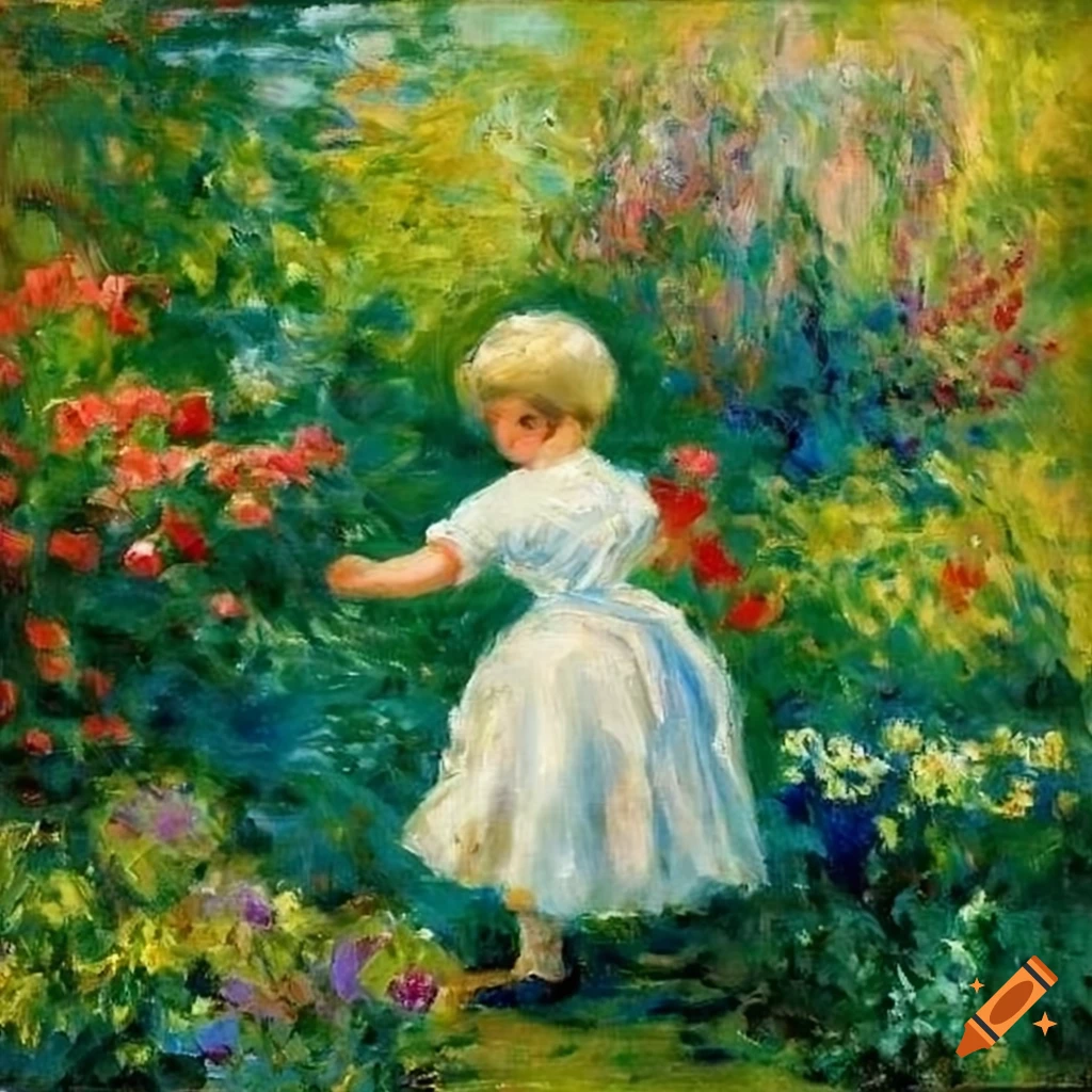 19th century painting of children in a garden,monet on Craiyon