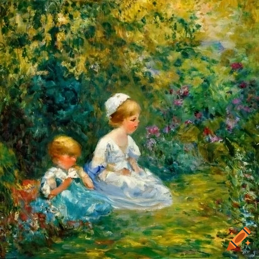 19th century painting of children in a garden,monet