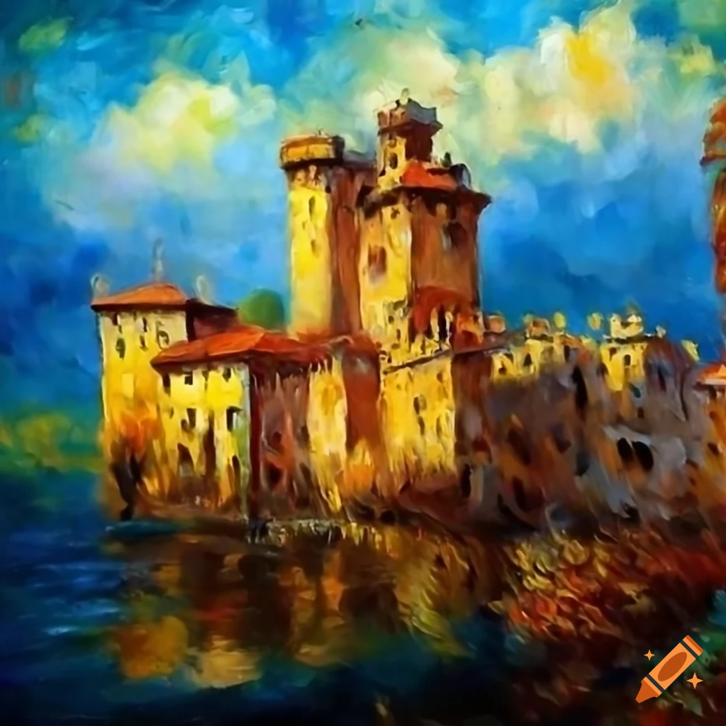 Big italian castle in renoir style oilpainting