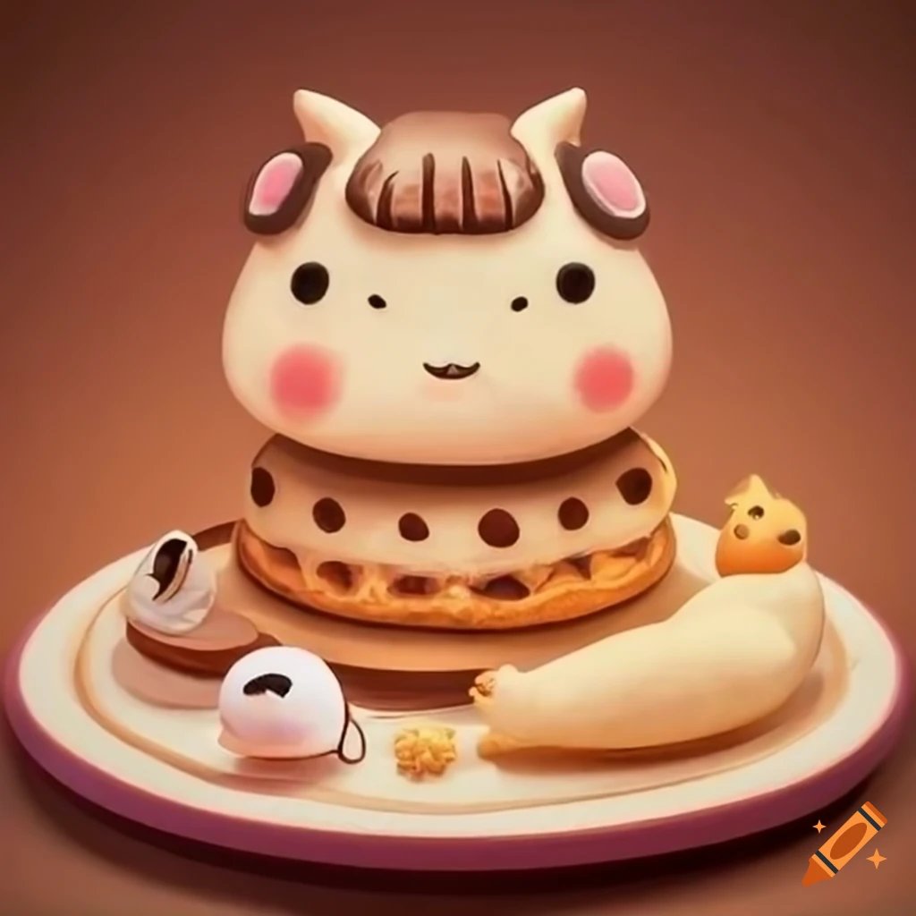 Cute and whimsical anime-style scene of a bakery filled with adorable ...