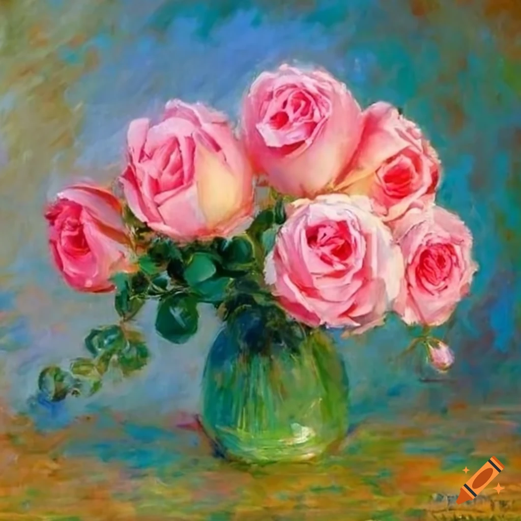 A beautiful bouquet of blooming roses painted by Monet on Craiyon