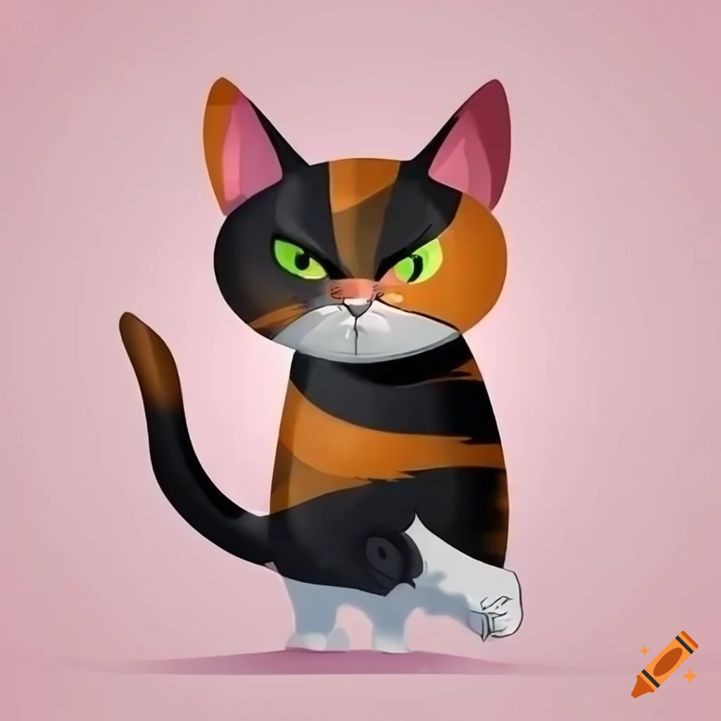 Cartoon angry calico cat