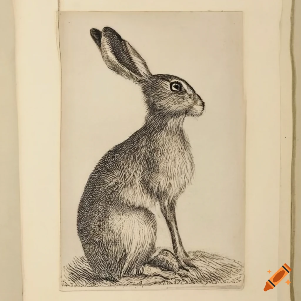 1800s etching of a hare wearing a headscarf on Craiyon