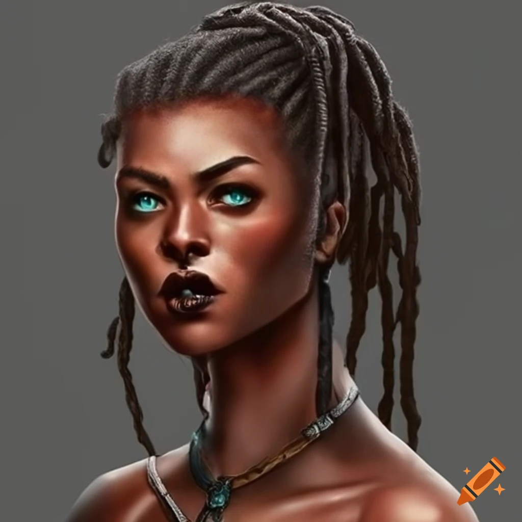 Badass black female human monk dnd dreadlocks cape delicate face on Craiyon