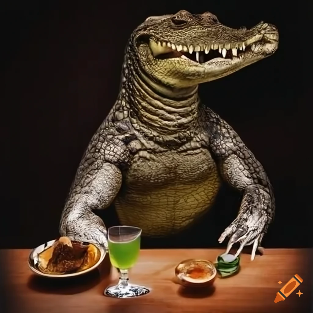 Hyperrealistic crocodile working as a bartender serving a drink on Craiyon