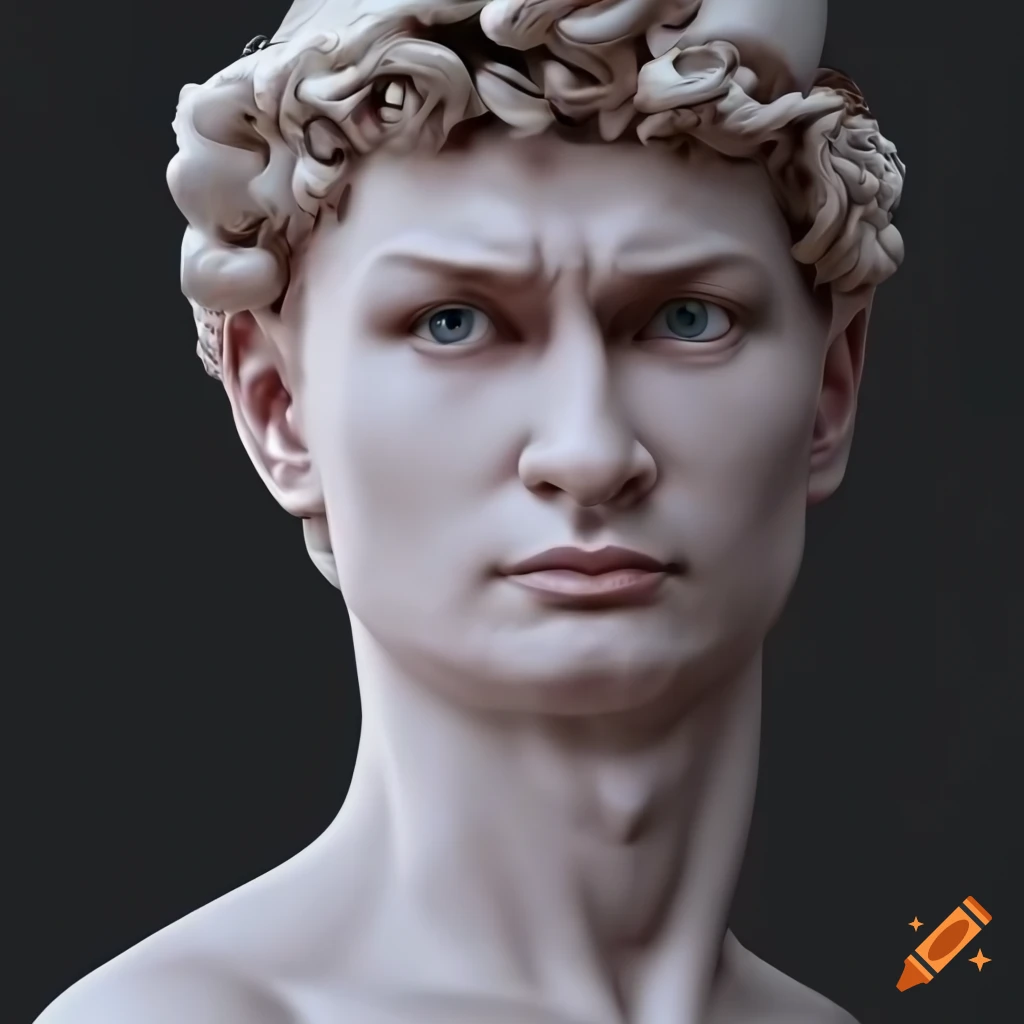 Create a marble full body 3D image of Vladimir Putin in the style of David created by Michael ...