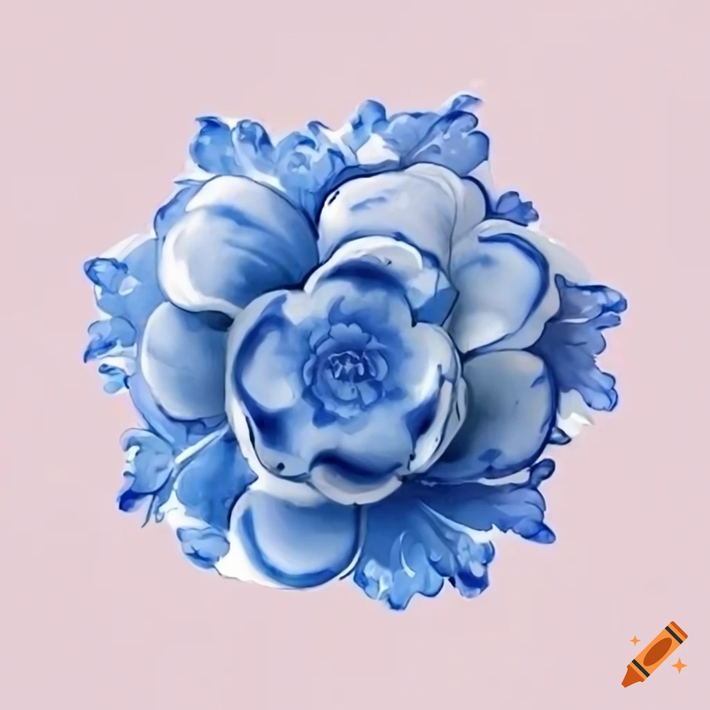 A blue dutch porcelain floral pattern, cozy digital art on Craiyon