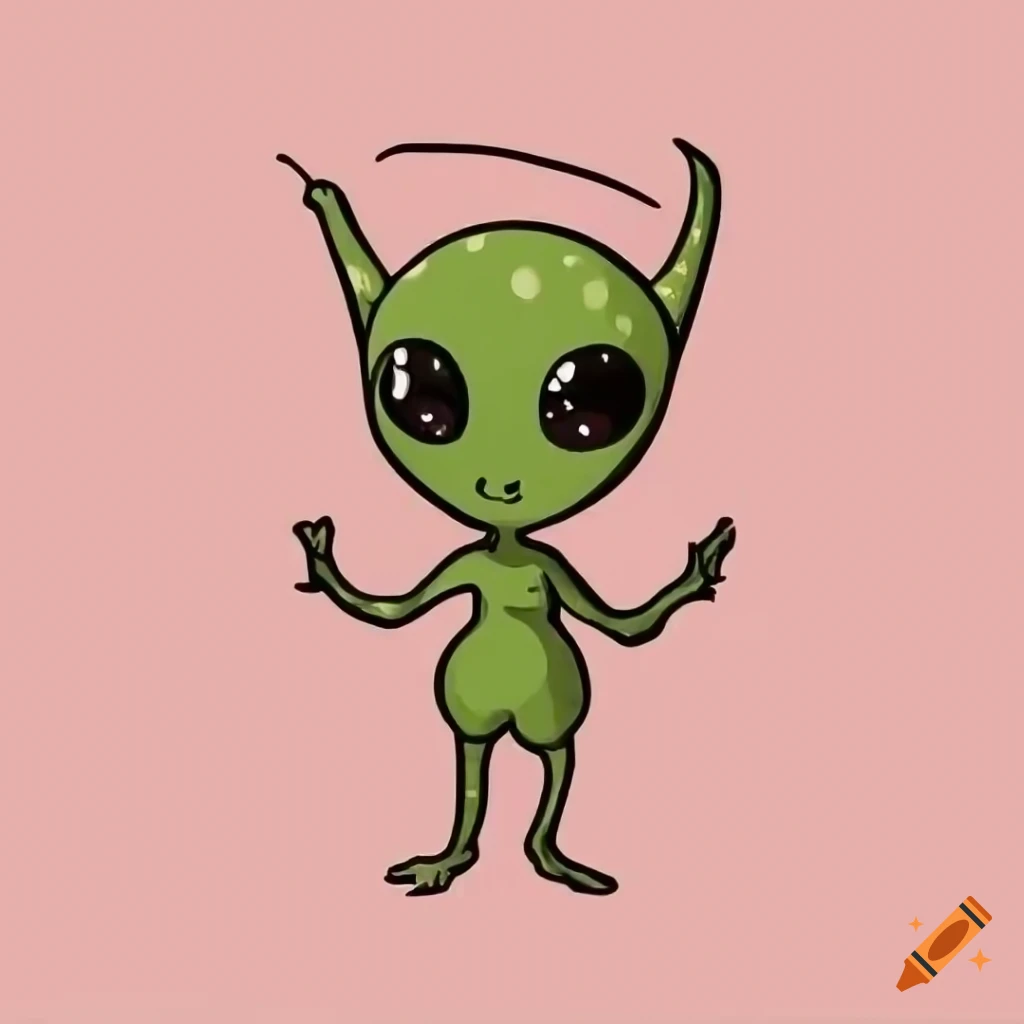 Cute viscous cartoon alien creature with a knife line drawing only no color