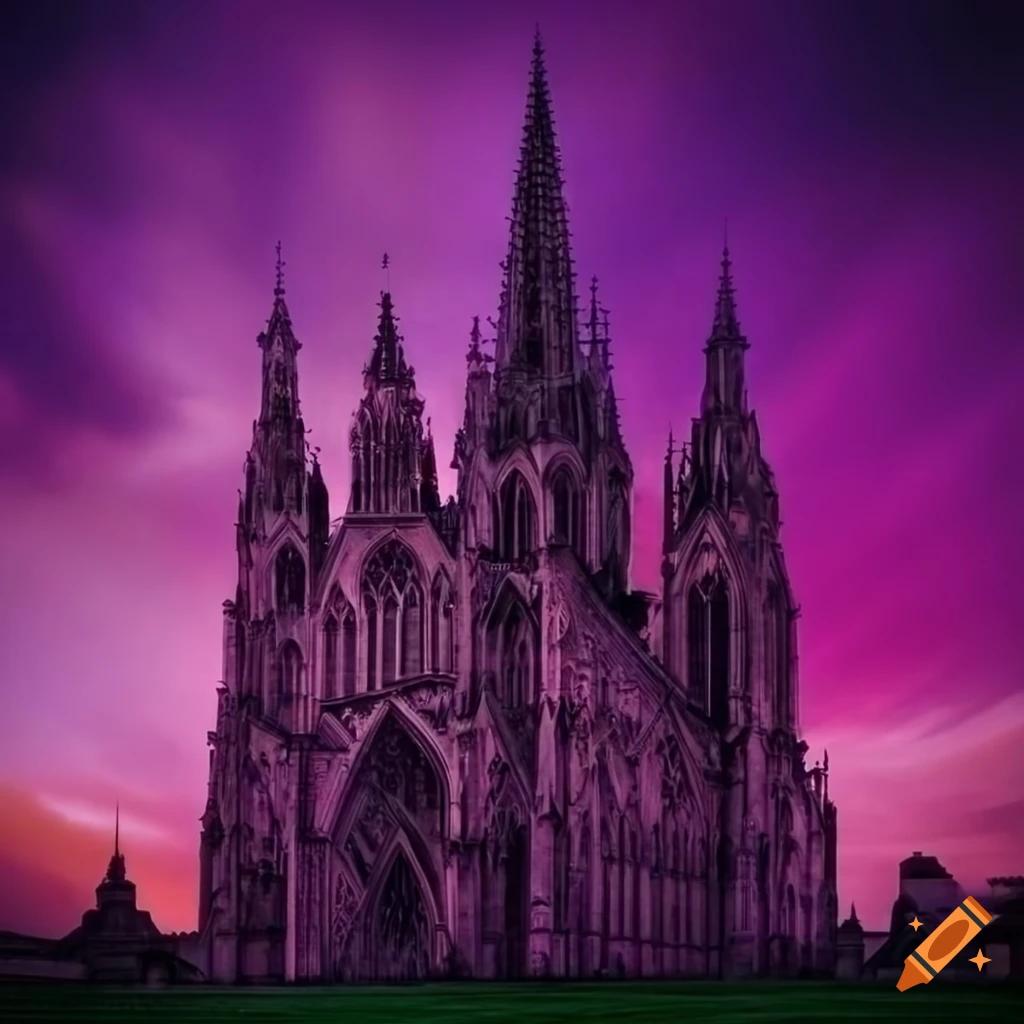 Pink and violet gothic cathedral with love and death symbolism on Craiyon