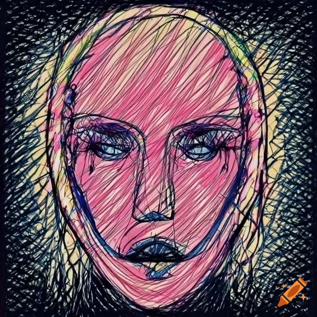 Pencil line drawing color scribble of fantasy portrait in style of ...