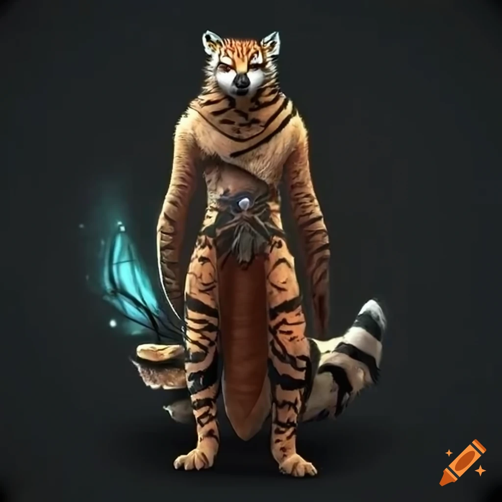 Anthromorphic racoon in thief clothes with anthromorphic tiger warrior ...