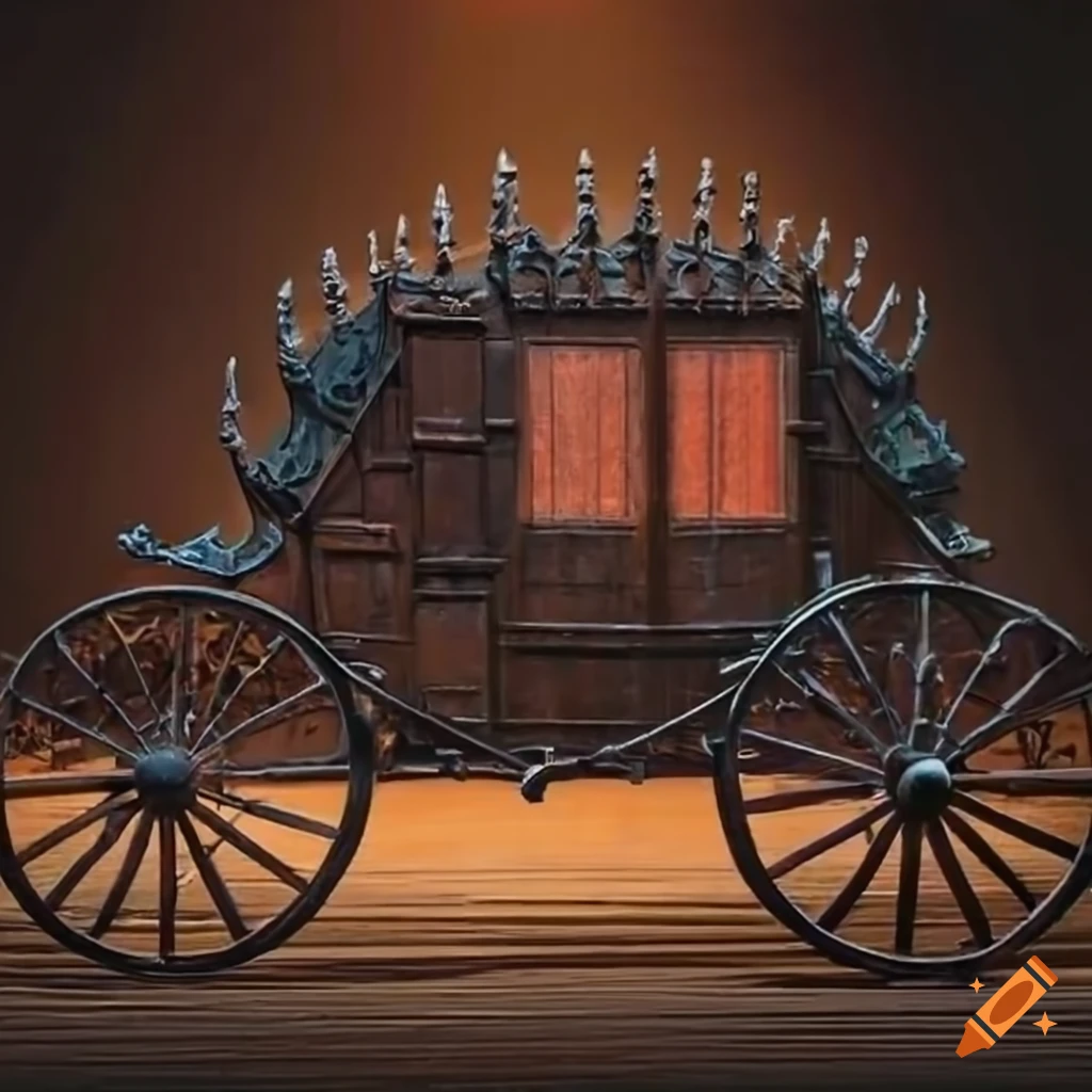 The concept of a gothic cart-carriage of a wandering actor, it is made ...